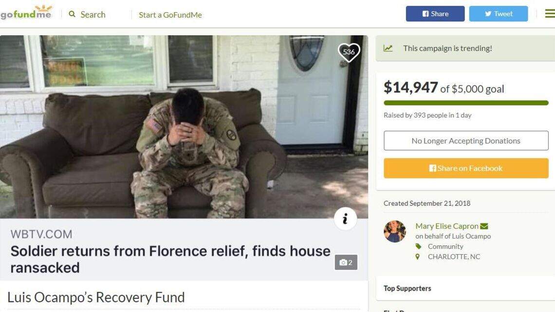 Charlotte soldier’s house ransacked as he helped hurricane victims ...