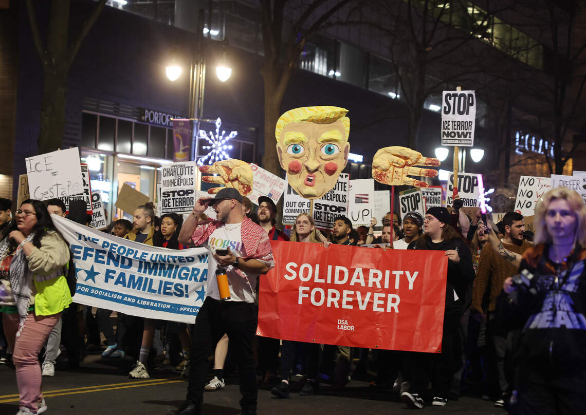 Anti-ICE protesters march, chant through uptown Charlotte | Charlotte ...